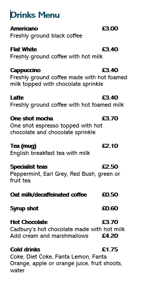 Menus – The Cafe at Stoney Stanton