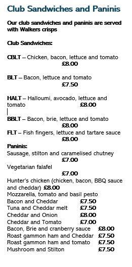 Menus – The Cafe at Stoney Stanton
